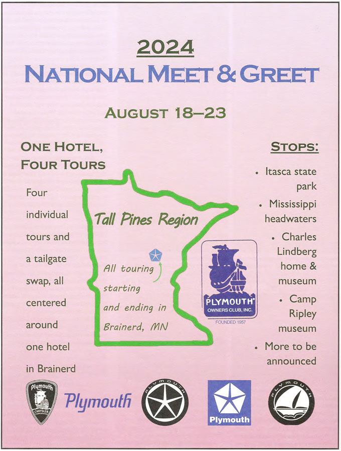 Plymouth Owners Club 2024 Meet and Greet in Brainerd, MN